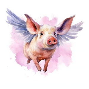 Flying Pink Pig Clipart - 12 High Quality Jpgs - Instant Download ...