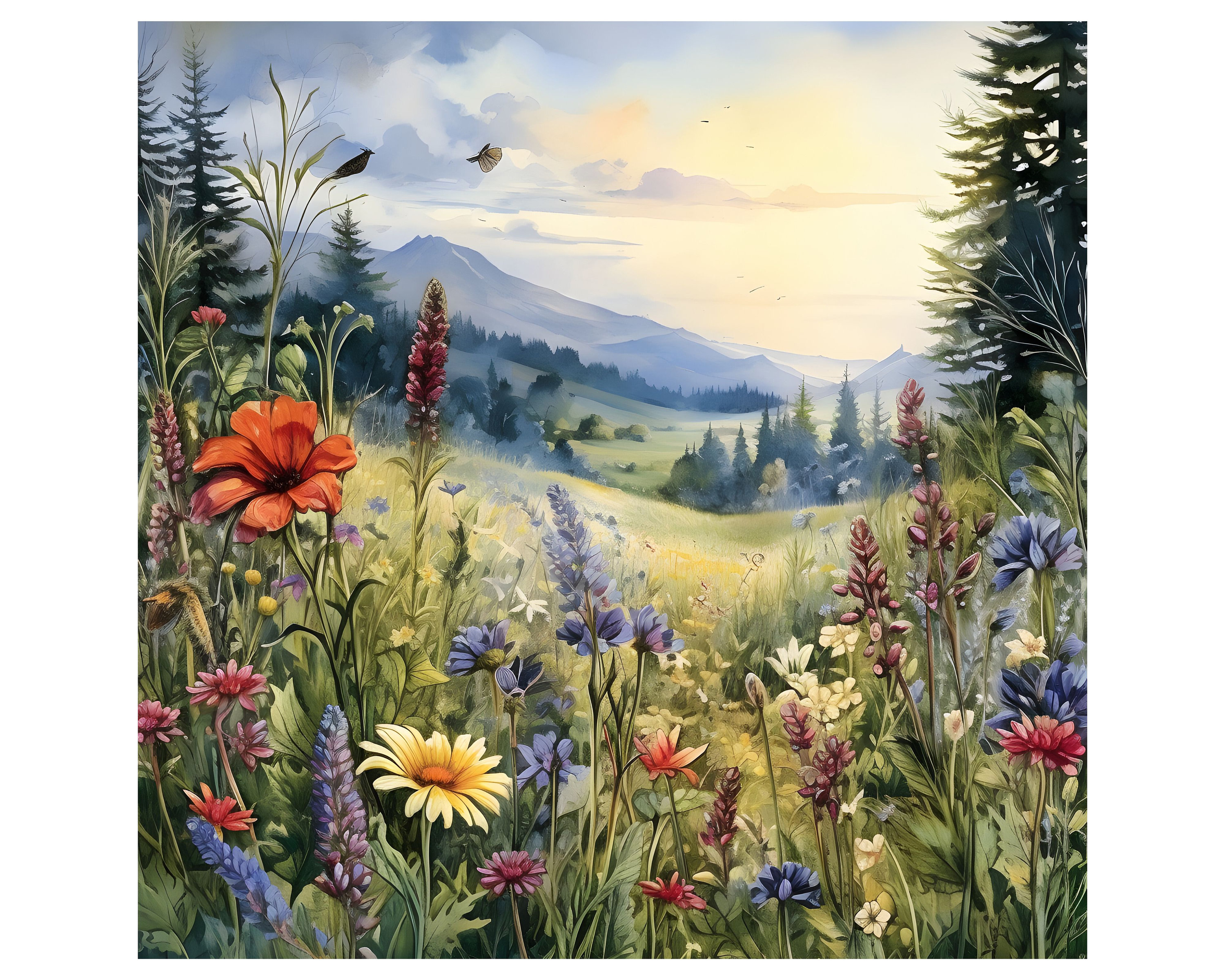 Wildflower Meadow Clipart 12 High Quality Jpgs Instant - Etsy