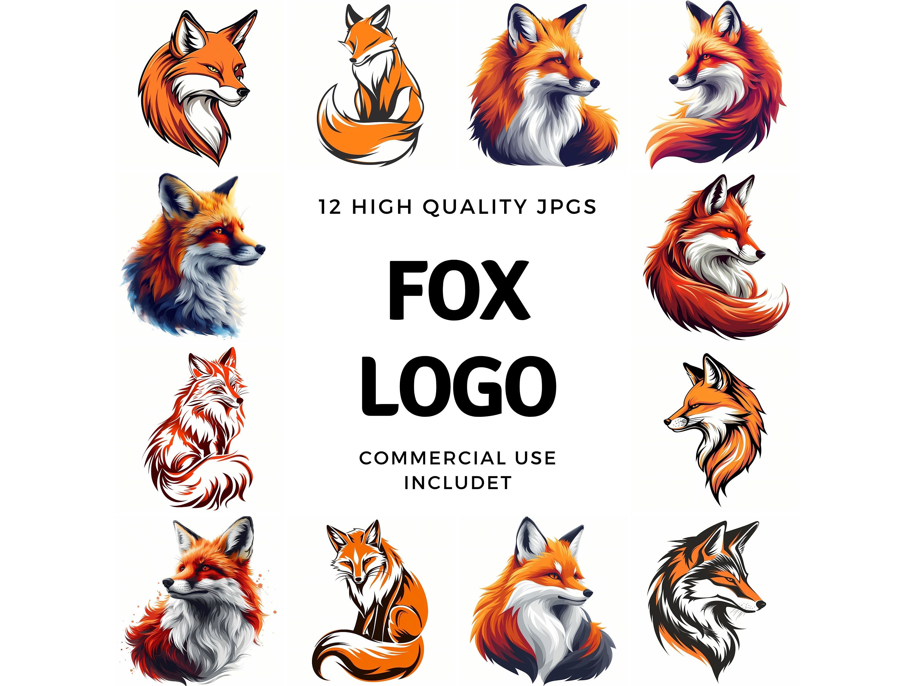 Fox Logo Clipart 12 High Quality Jpgs Instant Download Card Making ...