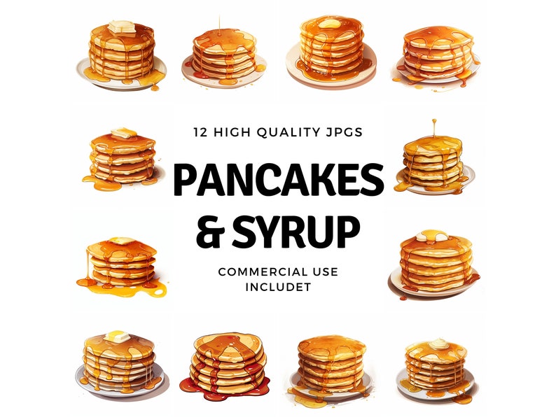 Pancakes and Syrup Clipart - 12 High Quality Jpgs - Instant Download ...