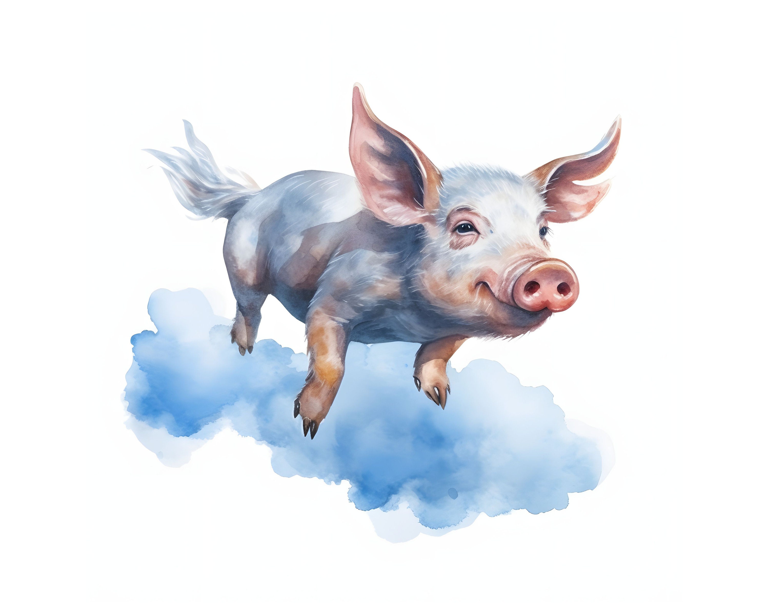 Flying Blue Pig Clipart 12 High Quality Jpgs Instant - Etsy