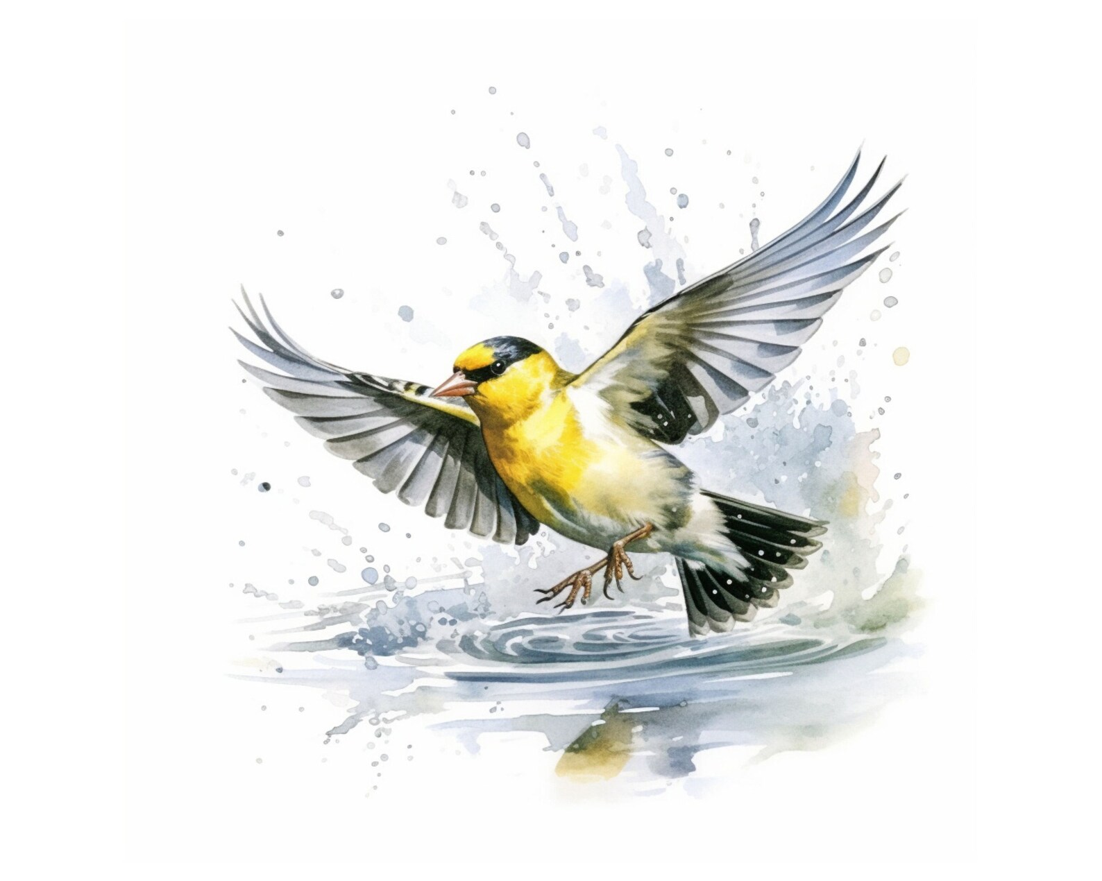 American Goldfinch Sitting on a Branch Watercolor Painting of a ...
