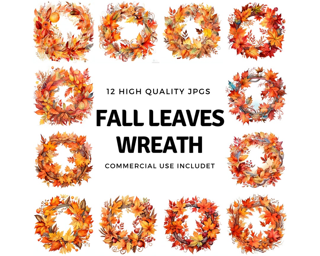 Fall Leaves Wreath Clipart - 12 High Quality Jpgs - Instant Download ...