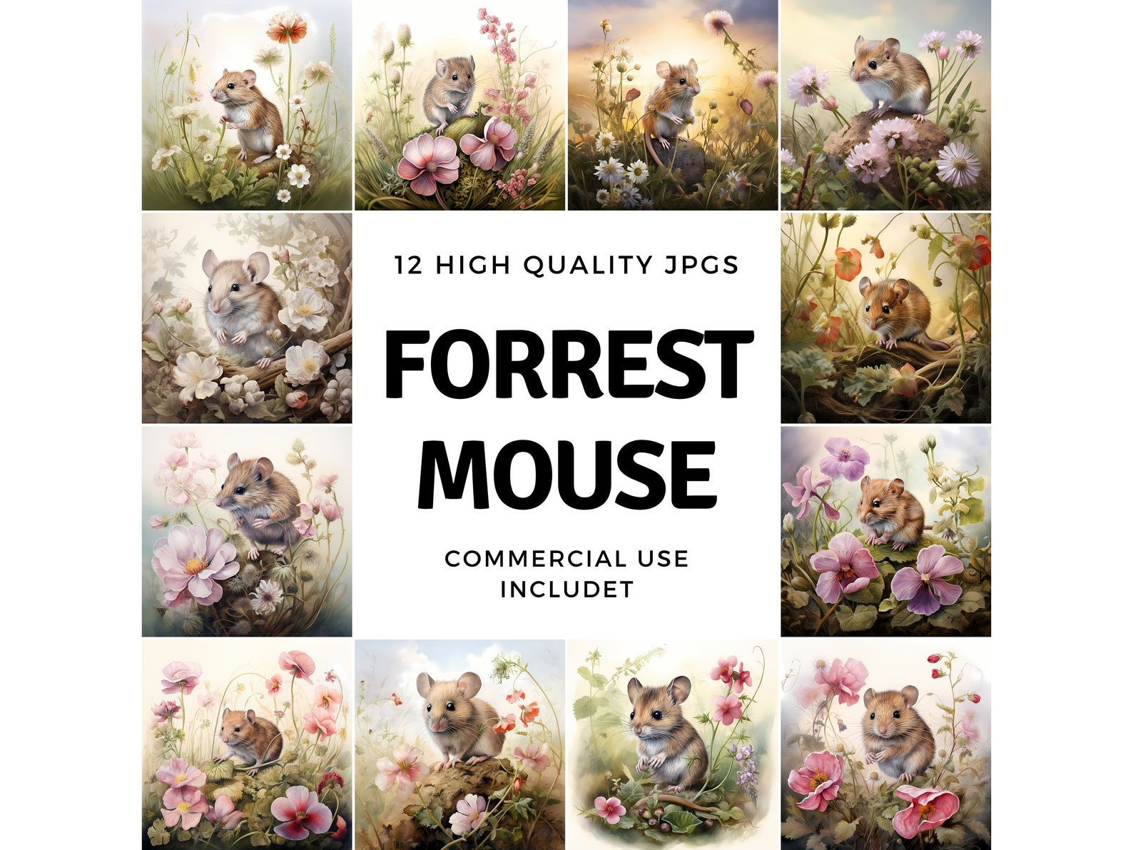 Forrest Mouse Clipart - 12 High Quality Jpgs - Instant Download - Card ...