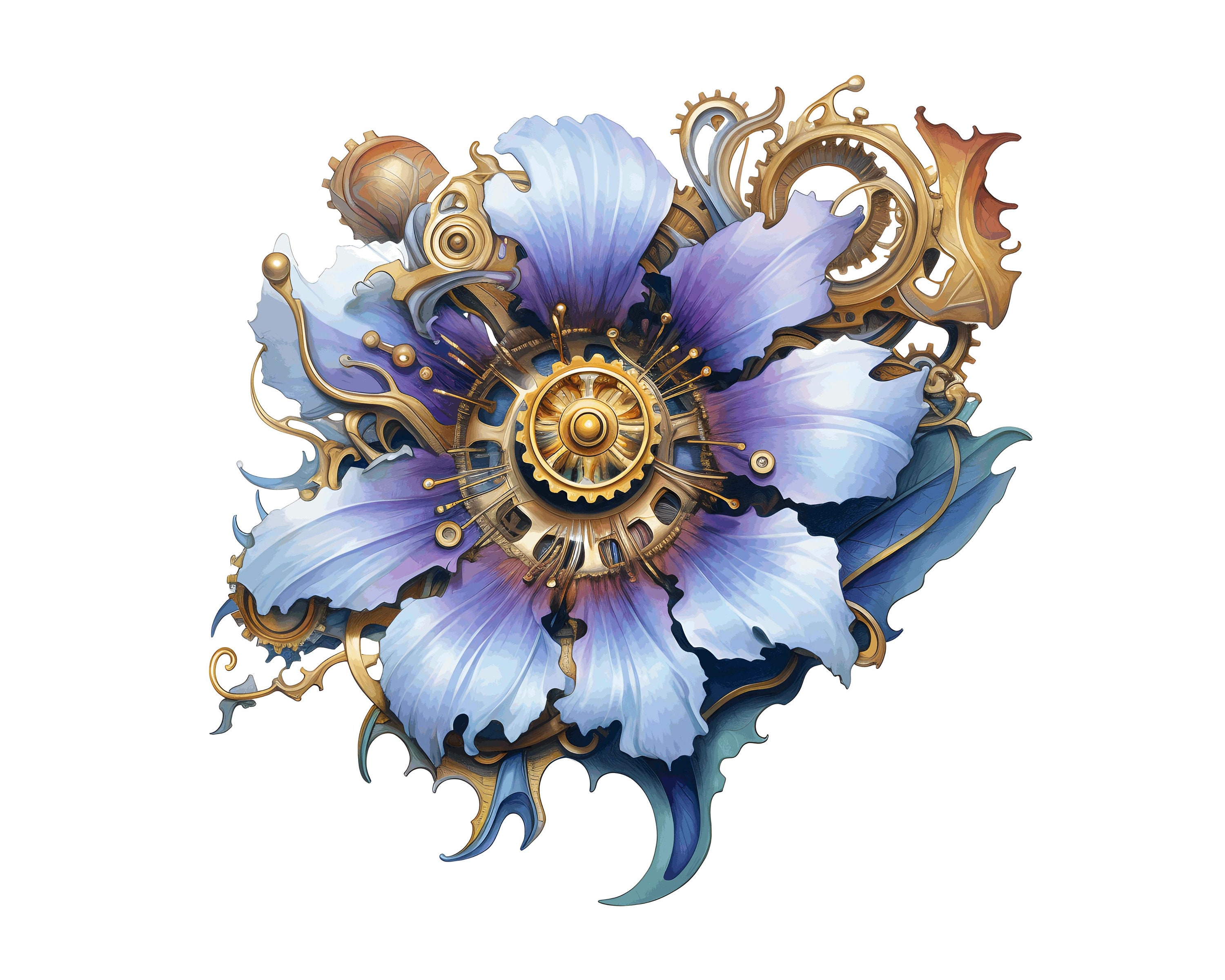 Watercolor Steampunk Flower Clipart Bundle 12 Colorful PNG - Etsy