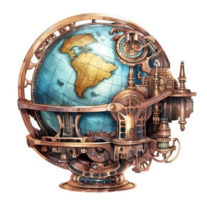 Steampunk Globe Clipart - 12 High Quality Jpgs - Instant Download ...