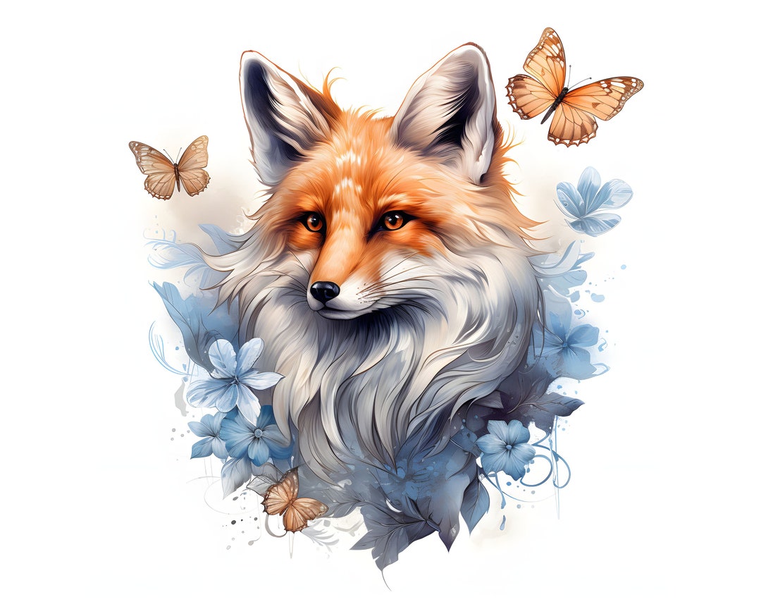 Fox and Butterflies Clipart - 12 High Quality Jpgs - Instant Download ...