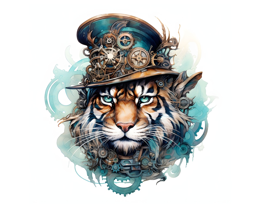 Steampunk Tiger Clipart - 12 High Quality Jpgs - Instant Download ...