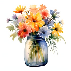 Mason Jar Flowers Clipart - 12 High Quality Jpgs - Instant Download ...