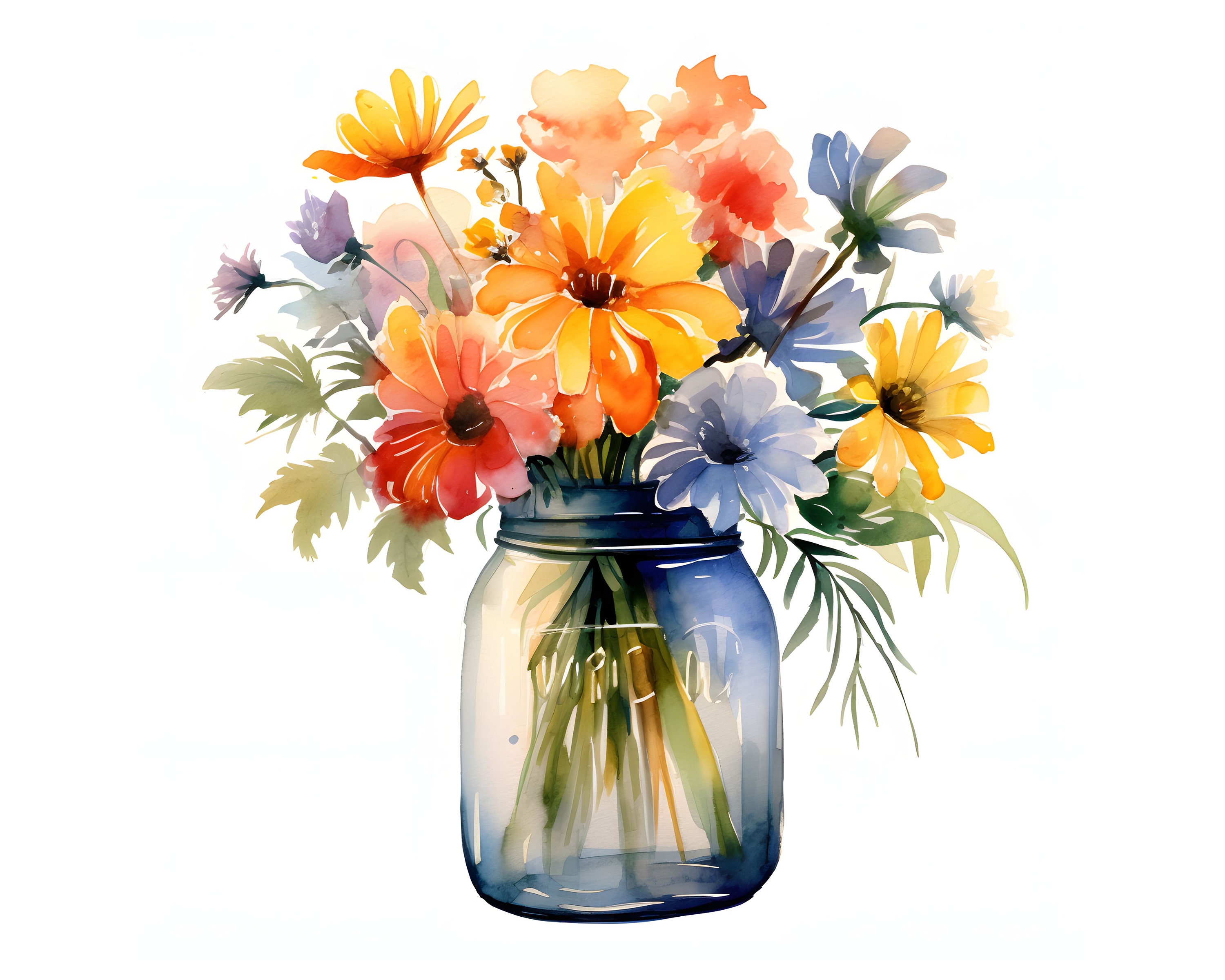 Mason Jar Flowers Clipart 12 High Quality Jpgs Instant Download Card ...
