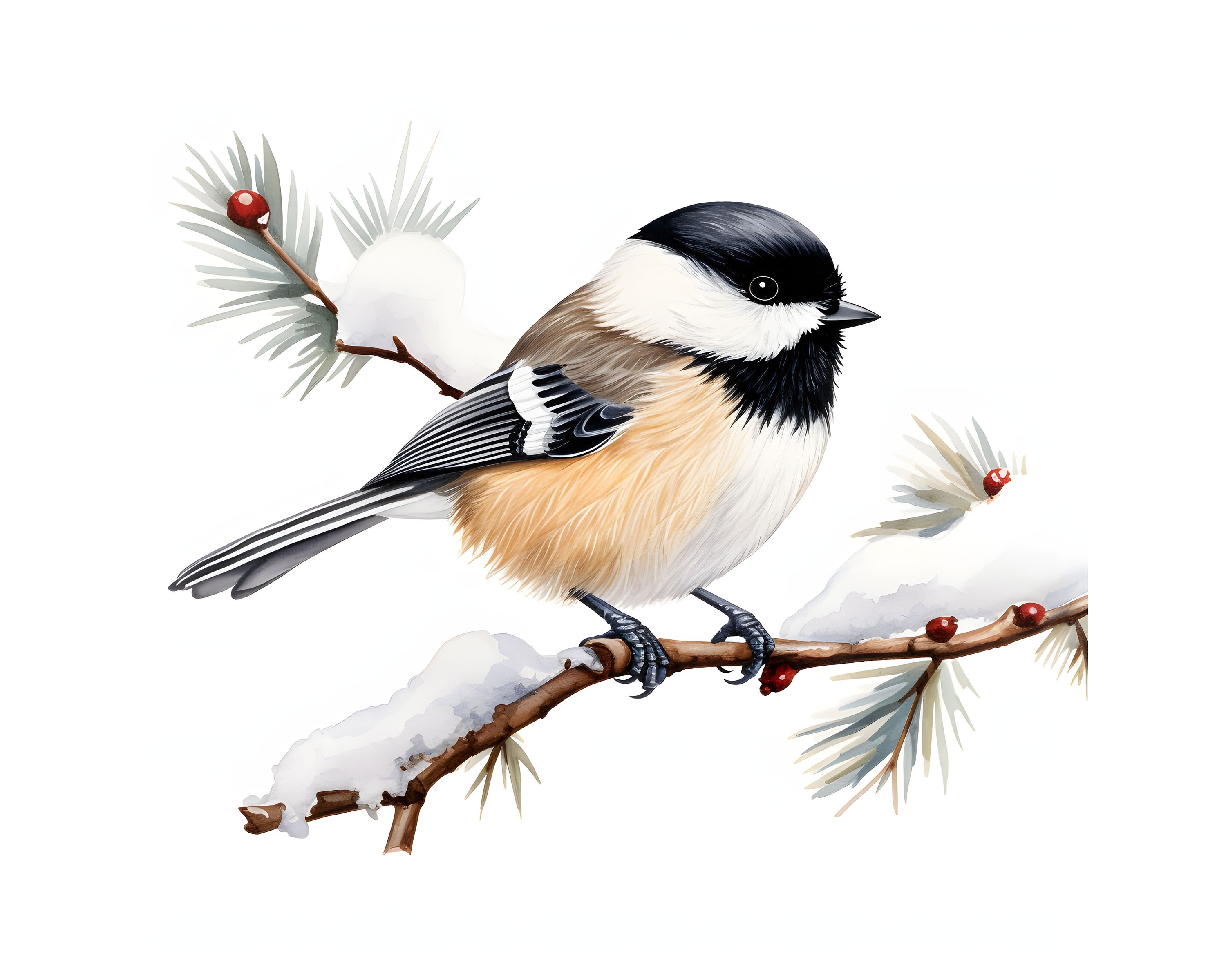 Snowy Black-capped Chickadee Clipart 12 Quality Jpgs Instant Download ...