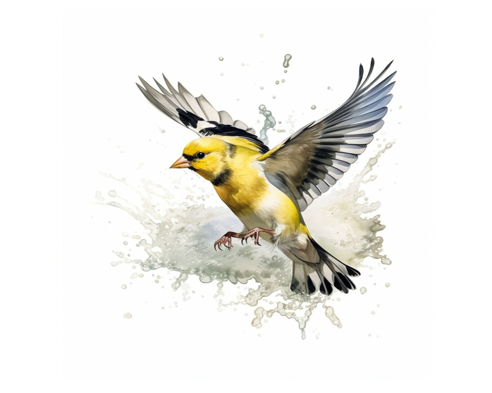 American Goldfinch Sitting on a Branch Watercolor Painting of a ...