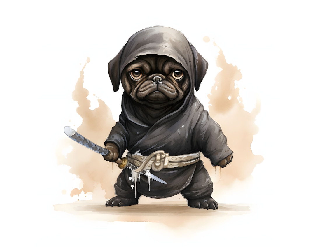 Ninja Pug Clipart - 12 High Quality Jpgs - Instant Download - Card ...