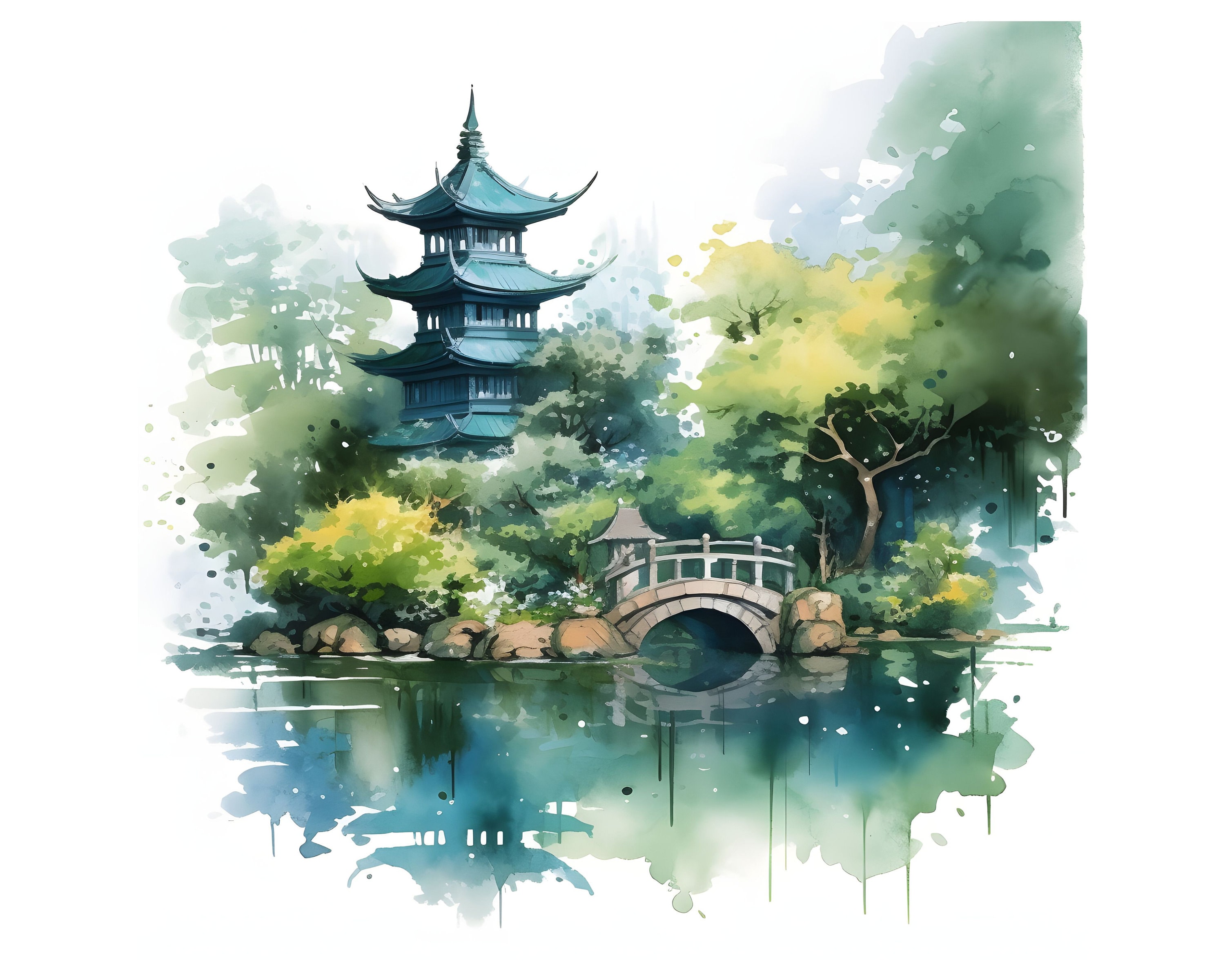 Japanese Garden Clipart 12 High Quality Jpgs Instant - Etsy