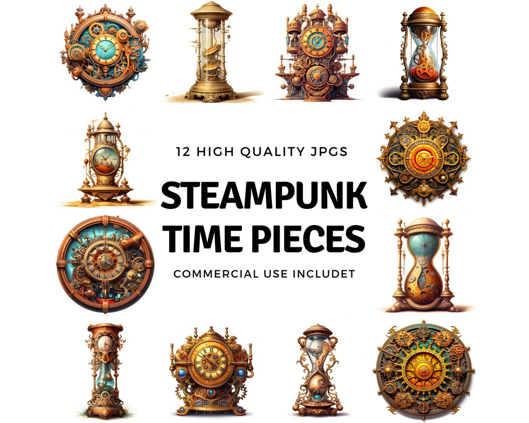 Steampunk Time Pieces Clipart - 12 High Quality Jpgs - Instant Download ...