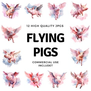 Flying Pink Pig Clipart - 12 High Quality Jpgs - Instant Download ...