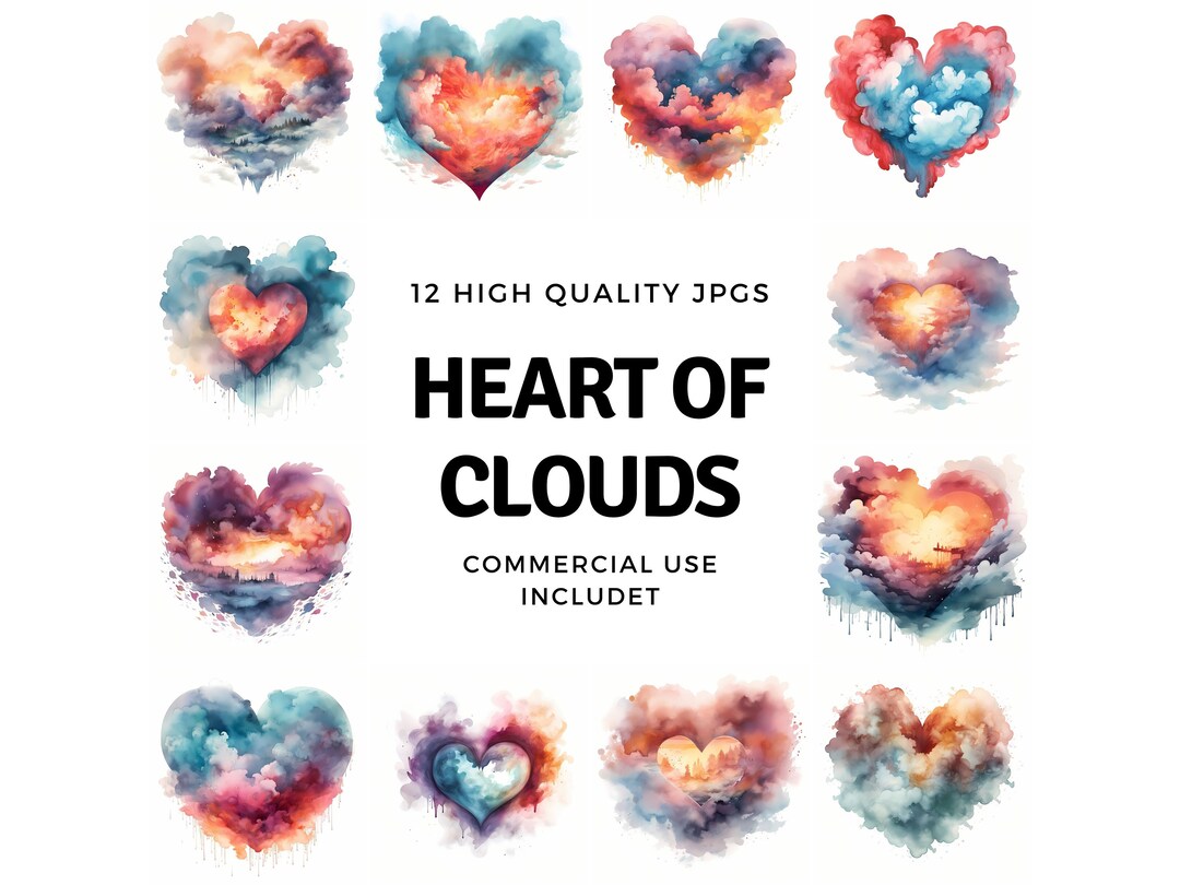 Heart of Clouds Clipart - 12 High Quality Jpgs - Instant Download ...