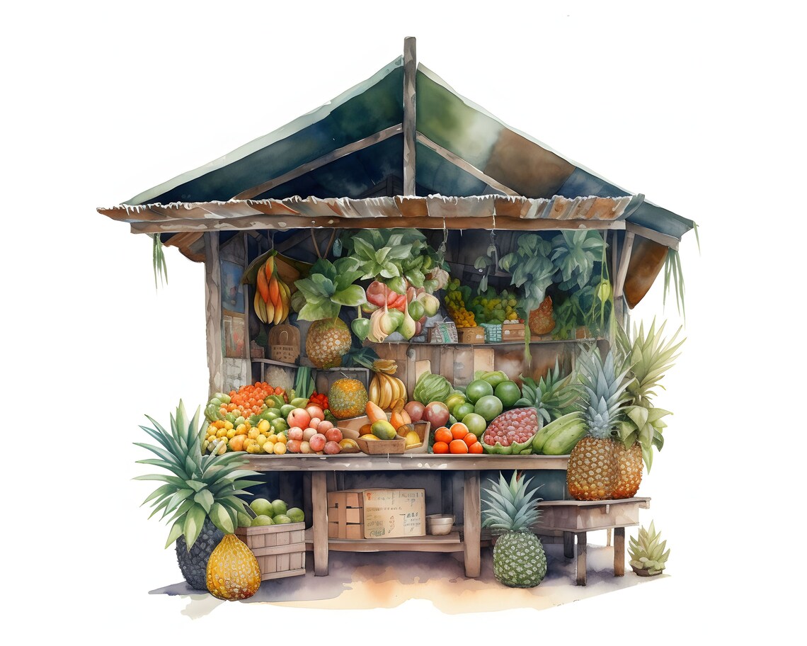 Tropical Fruit and Vegetable Stand Clipart 12 Quality Jpgs - Etsy