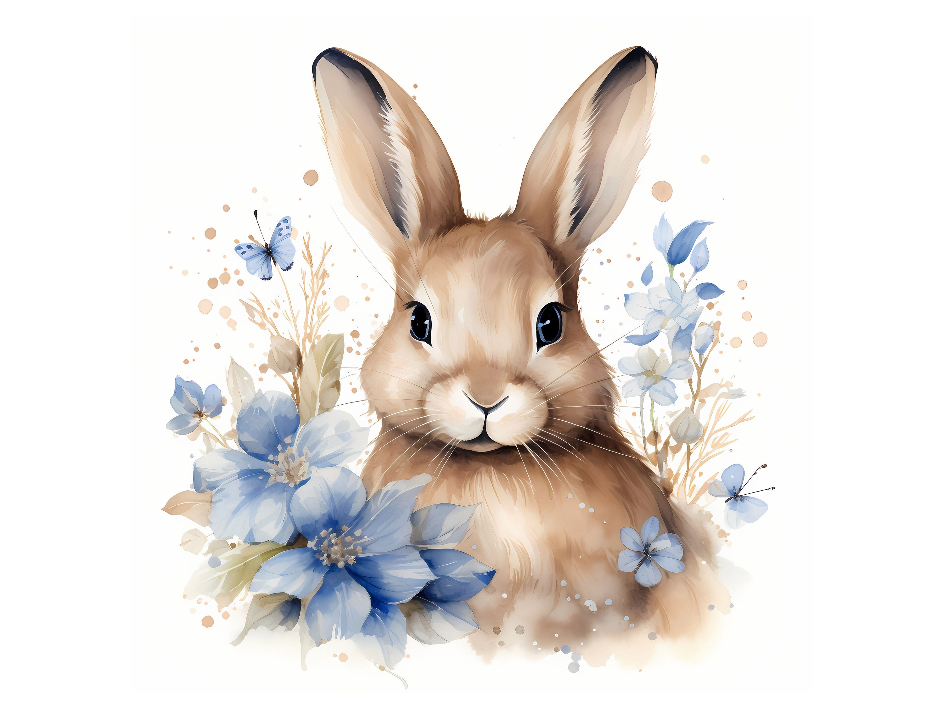 Rabbit in Flowers Clipart 12 High Quality Jpgs Instant Download Card ...