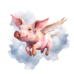 Flying Pink Pig Clipart - 12 High Quality Jpgs - Instant Download ...