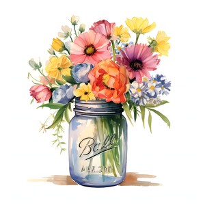 Mason Jar Flowers Clipart - 12 High Quality Jpgs - Instant Download ...