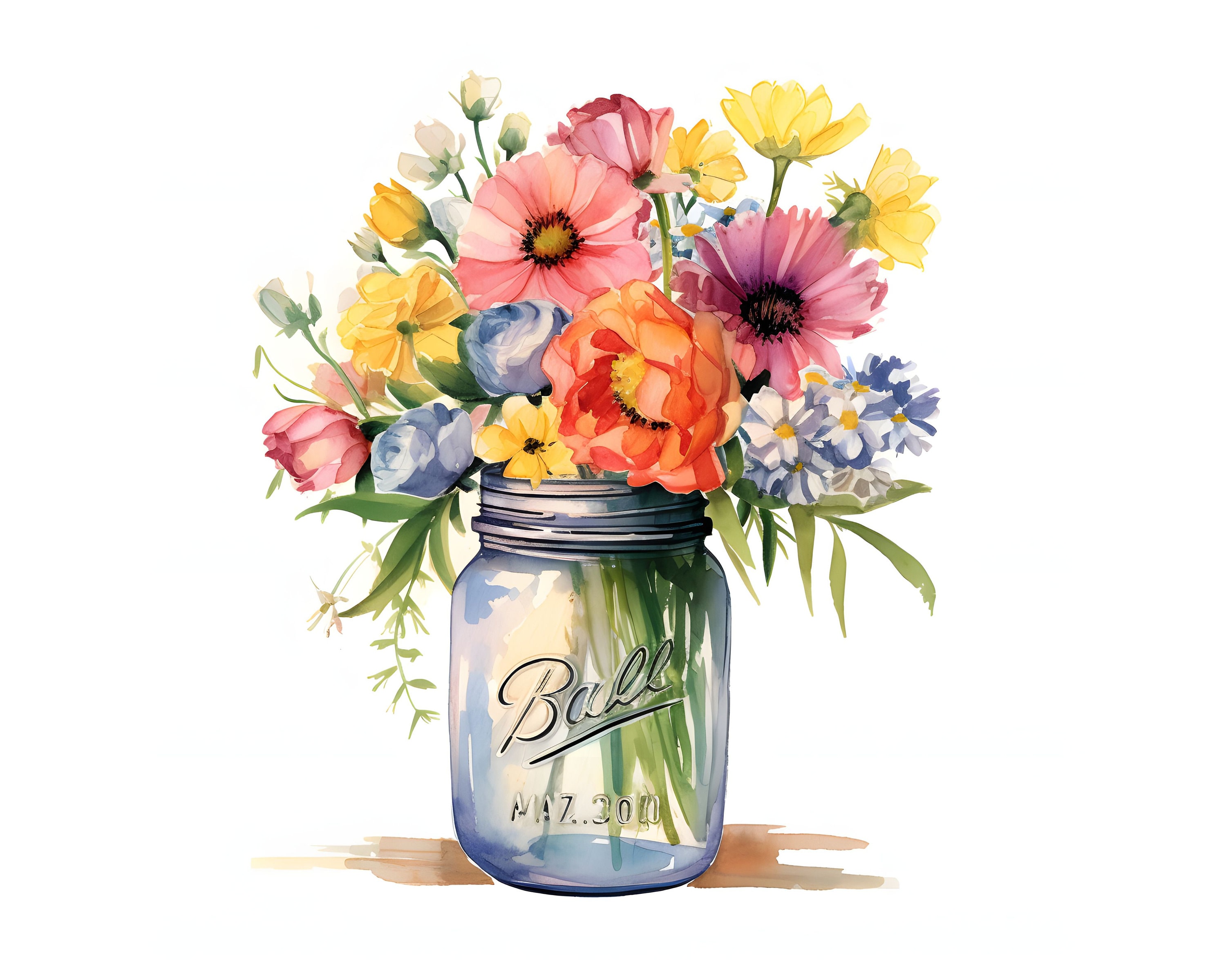 Mason Jar Flowers Clipart 12 High Quality Jpgs Instant Download Card ...