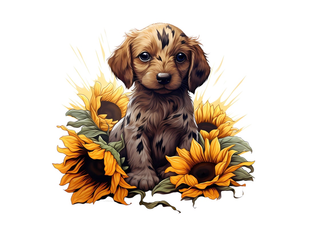 Sunflower Puppy Clipart - 12 High Quality Jpgs - Instant Download ...