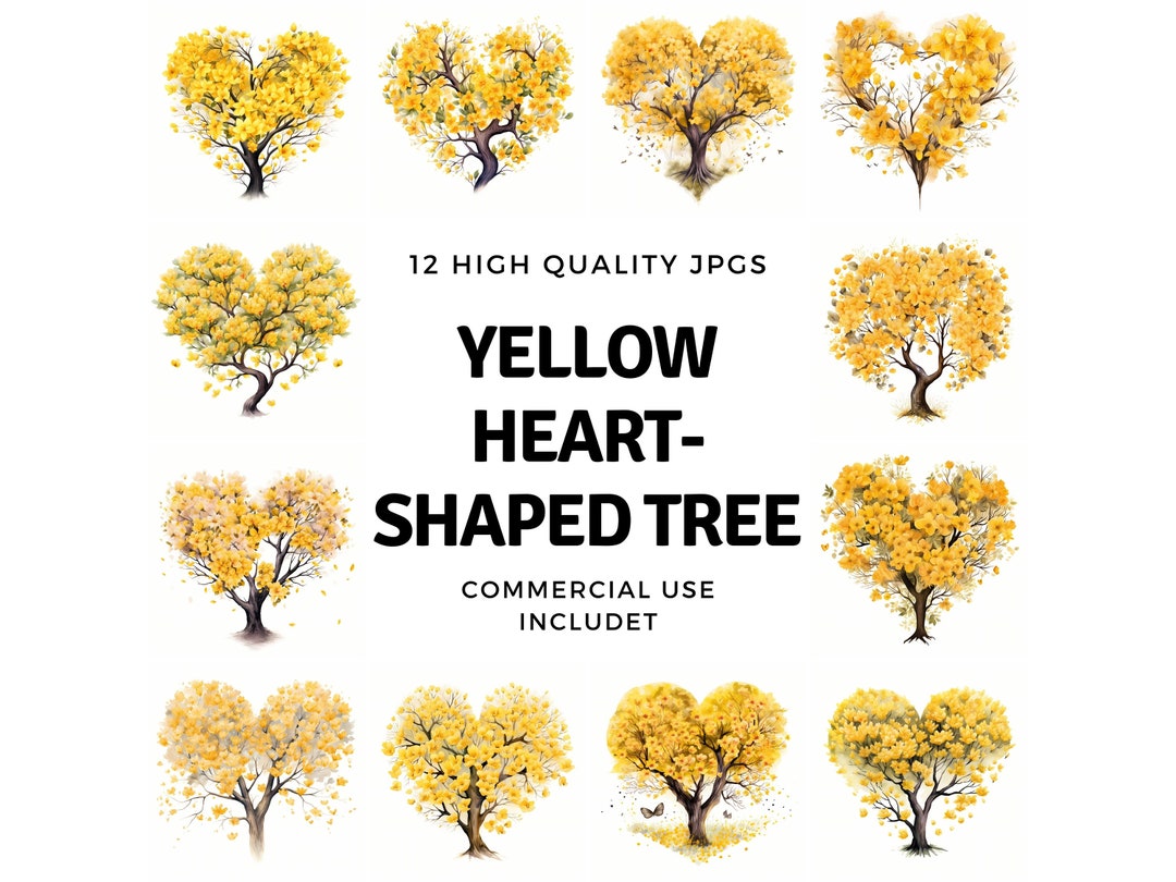 Yellow Heart-shaped Tree Clipart - 12 High Quality Jpgs - Instant ...