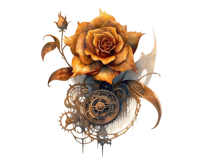 Watercolor Steampunk Flower Clipart Bundle - 12 Colorful PNG Images ...
