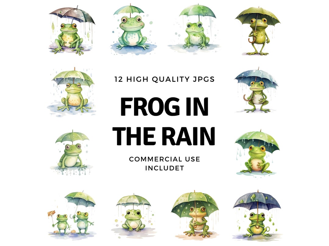 Frog in the Rain Clipart - 12 High Quality Jpgs - Instant Download ...