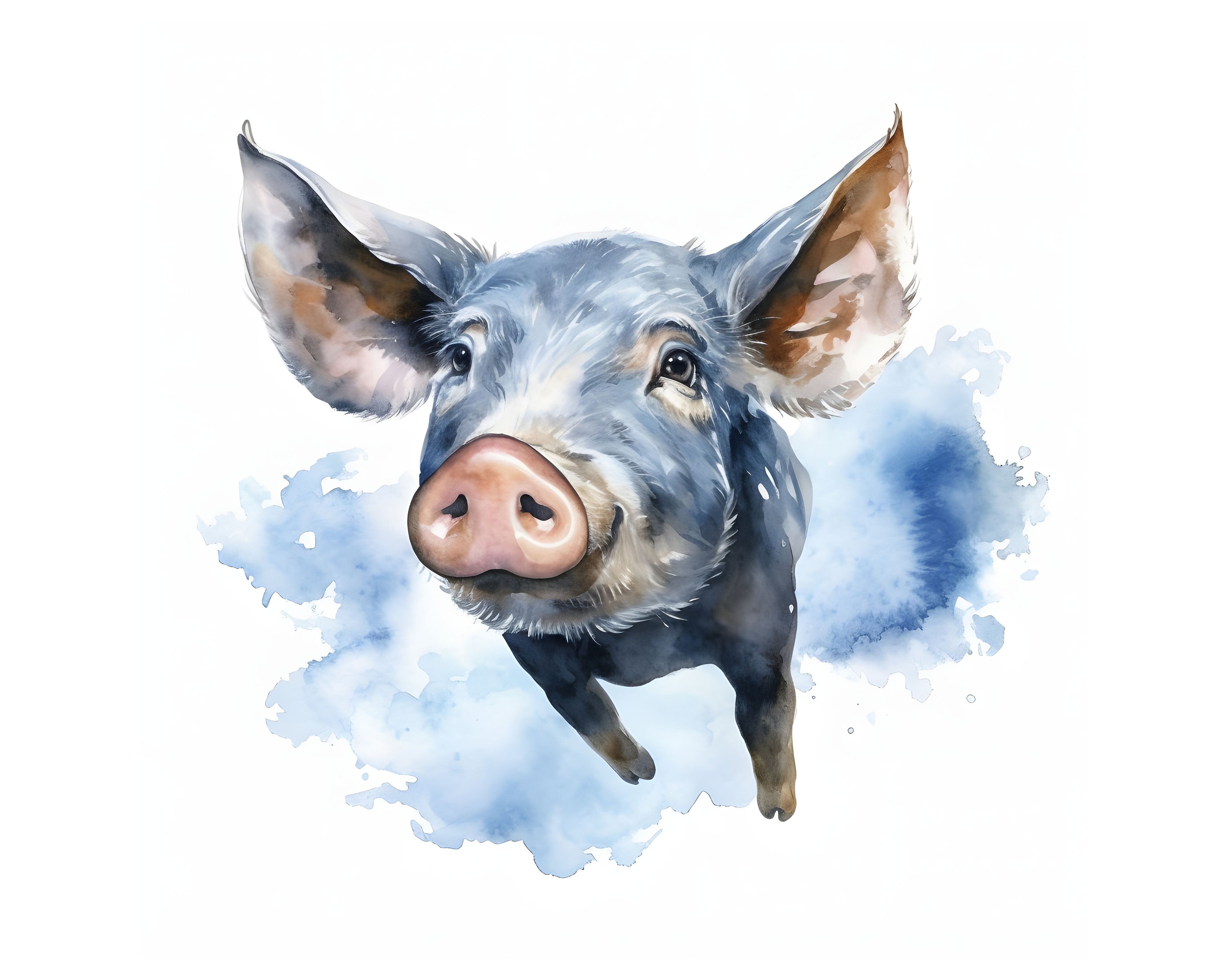Flying Blue Pig Clipart 12 High Quality Jpgs Instant - Etsy