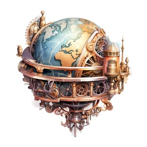 Steampunk Globe Clipart - 12 High Quality Jpgs - Instant Download ...