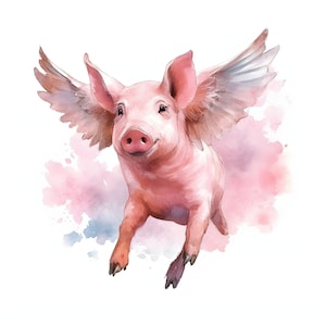 Flying Pink Pig Clipart - 12 High Quality Jpgs - Instant Download ...
