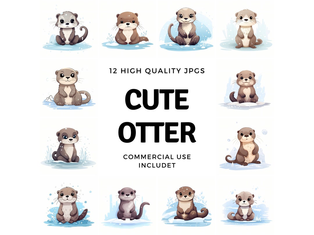 Cute Otter Clipart - 12 High Quality Jpgs - Instant Download - Card ...