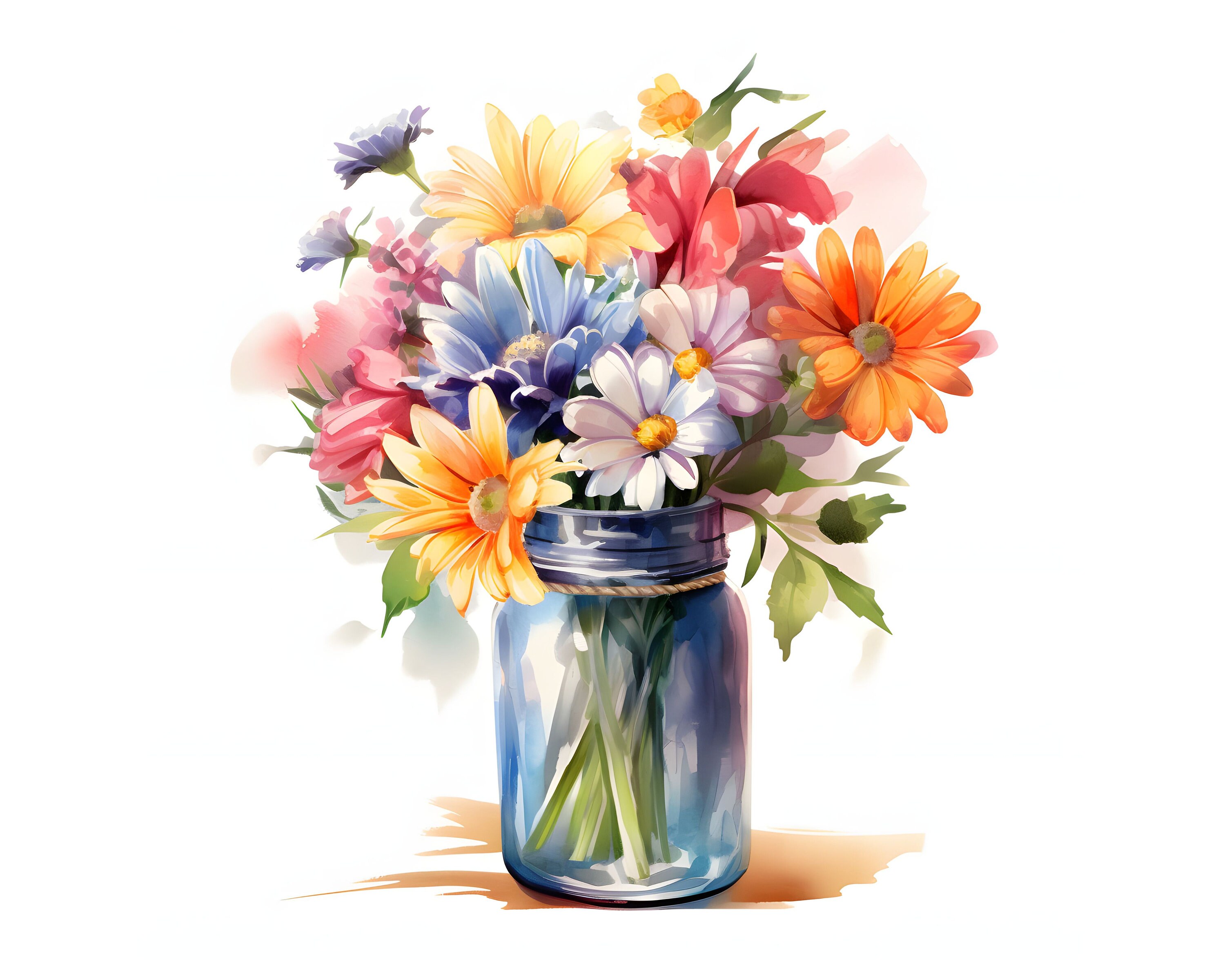 Mason Jar Flowers Clipart 12 High Quality Jpgs Instant Download Card ...