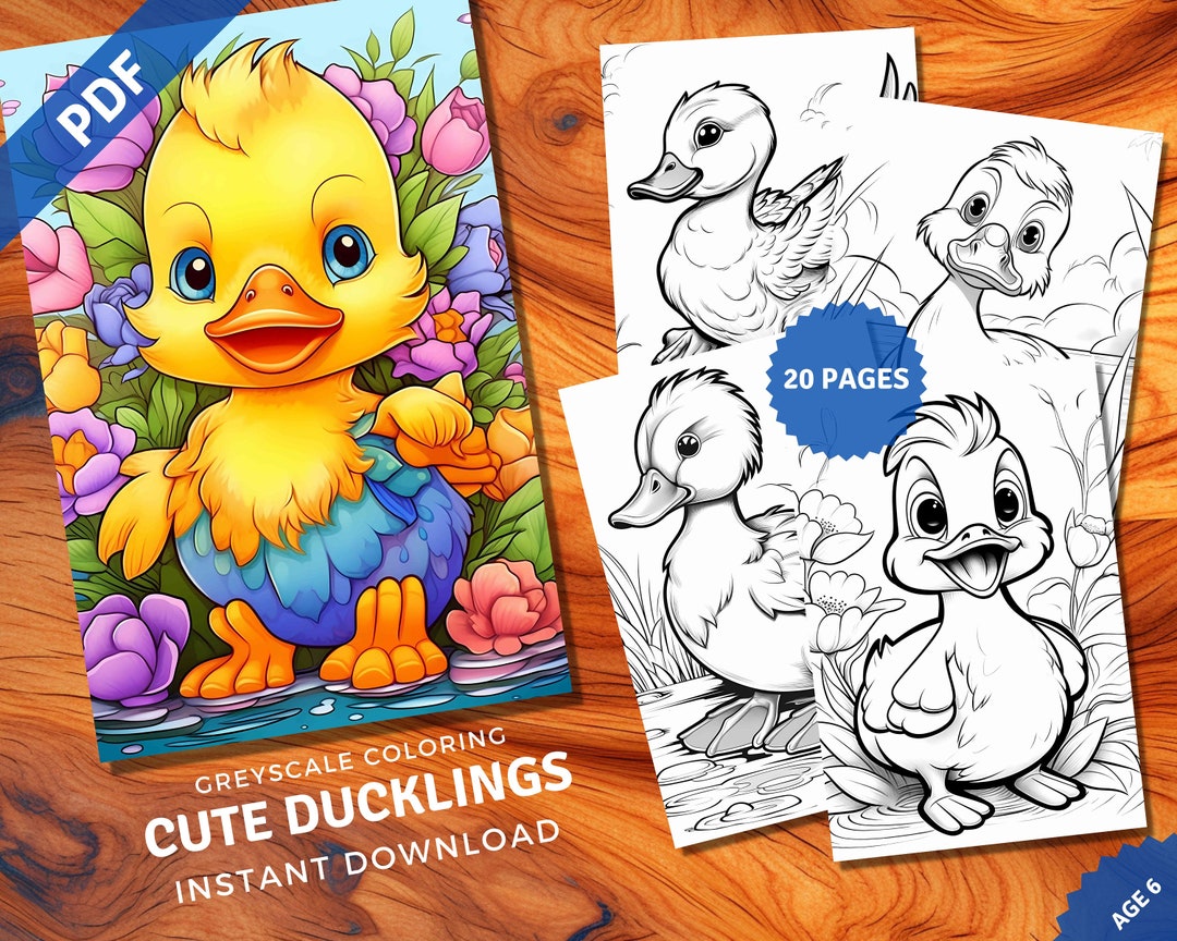 Ducks and Ducklings Coloring Pages Greyscale Instant Download for Kids ...