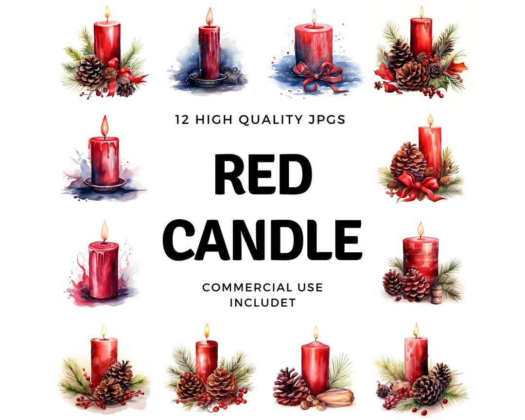 Red Candle Clipart - 12 High Quality Jpgs - Instant Download - Card ...