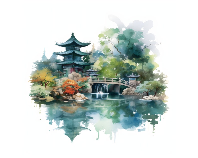 Japanese Garden Clipart 12 High Quality Jpgs Instant - Etsy