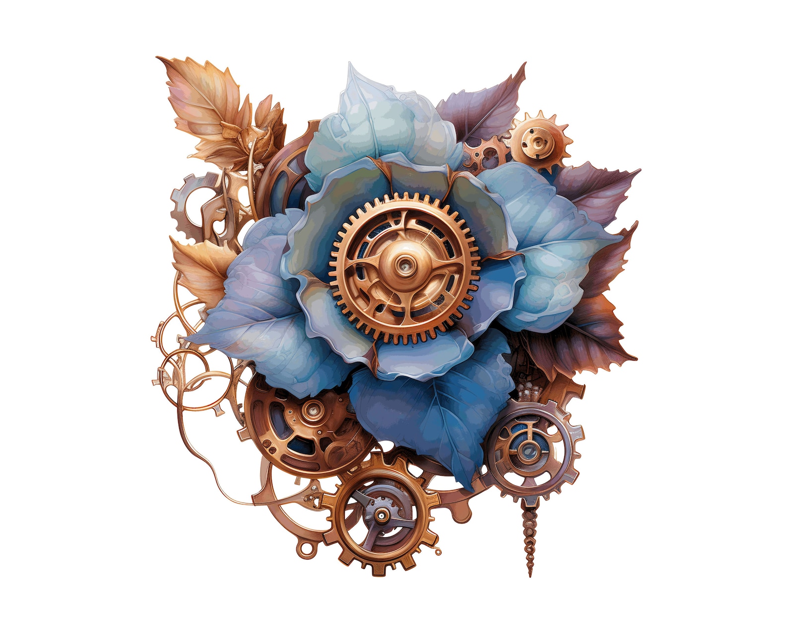 Watercolor Steampunk Flower Clipart Bundle 12 Colorful PNG - Etsy