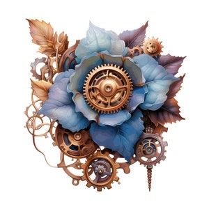 Watercolor Steampunk Flower Clipart Bundle 12 Colorful PNG Images ...