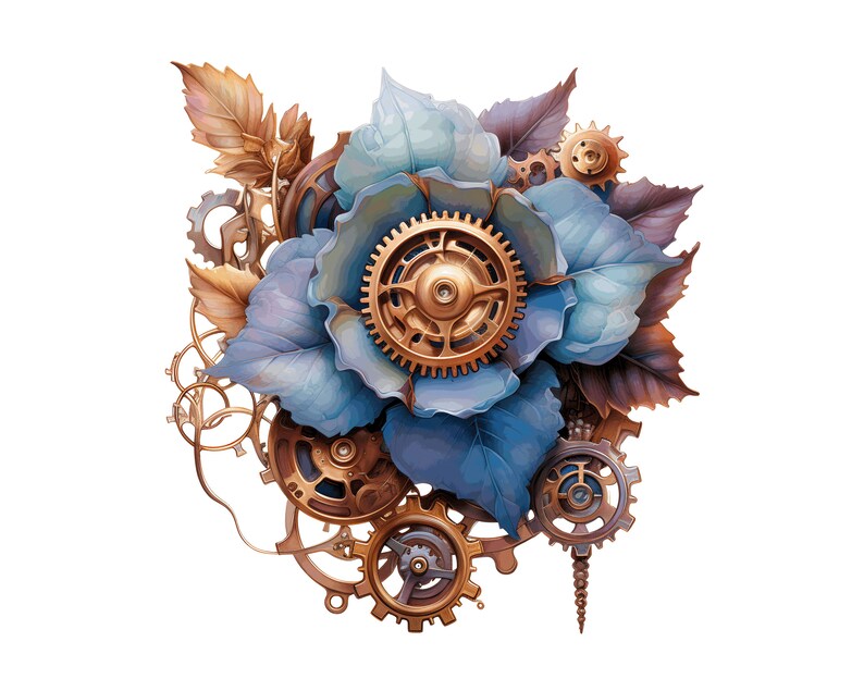 Watercolor Steampunk Flower Clipart Bundle 12 Colorful PNG - Etsy