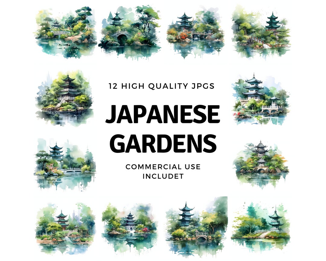 Japanese Garden Clipart 12 High Quality Jpgs Instant - Etsy