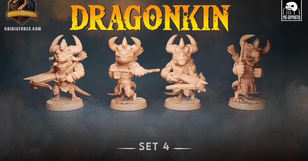 Dragonkin Set 4 Chibiatures Chibi Tabletop Miniatures - Etsy