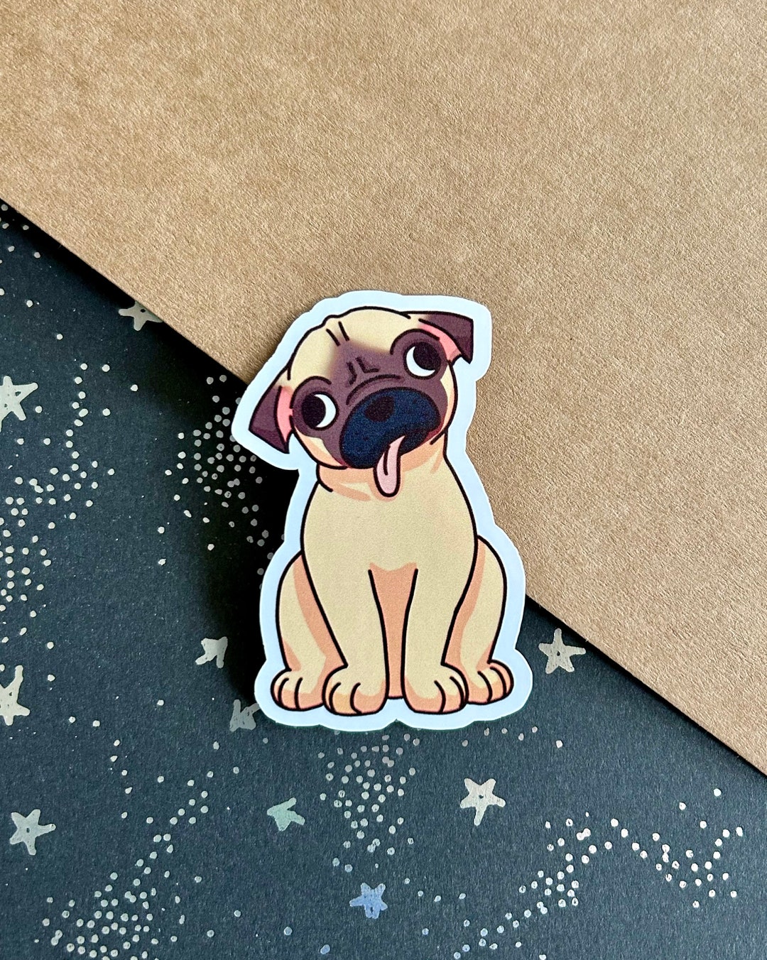 Silly Pug Sticker - Cute Glossy Vinyl Dog Sticker for Water Bottles ...