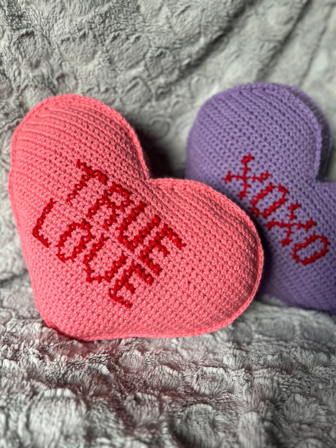 Handmade Crochet Valentine Candy Heart Conversation Pillow, Embroidered ...