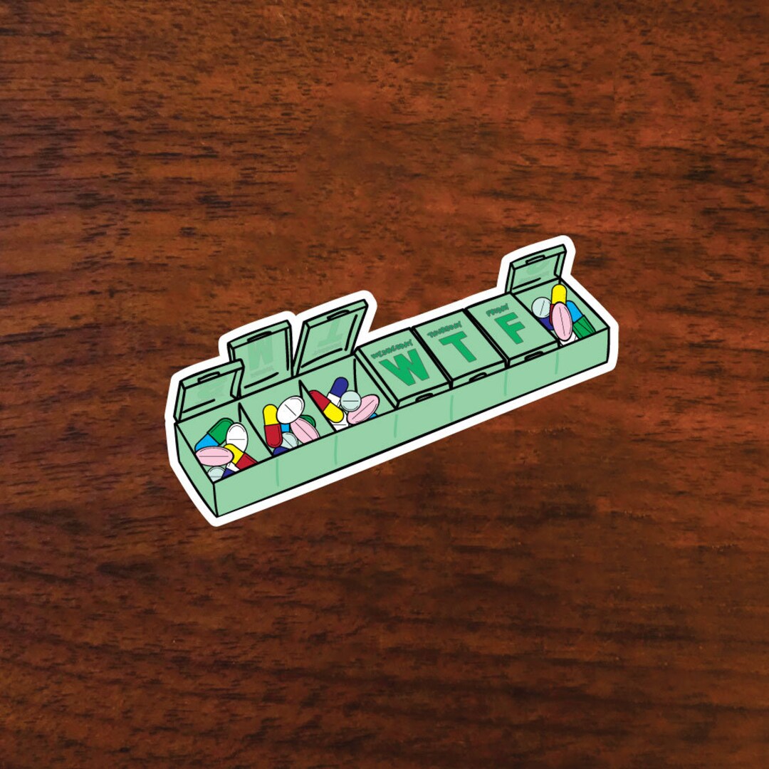 WTF Pillbox // Funny Meme Sticker for Laptop, Bottle, Phone, Car, Hard ...