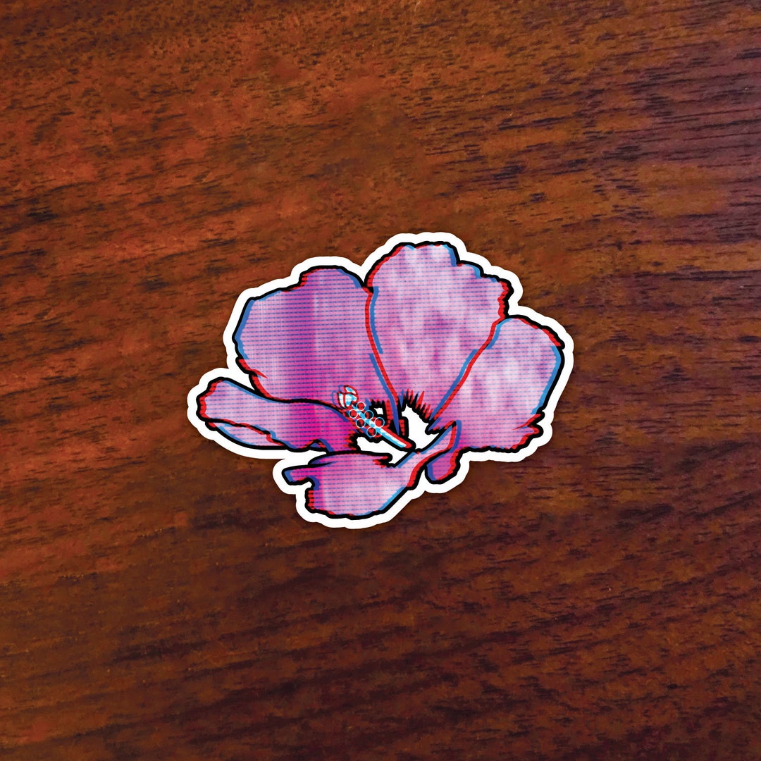 Glitch Hibiscus // Sticker for Laptop, Bottle, Phone, Car, Hard Hat ...