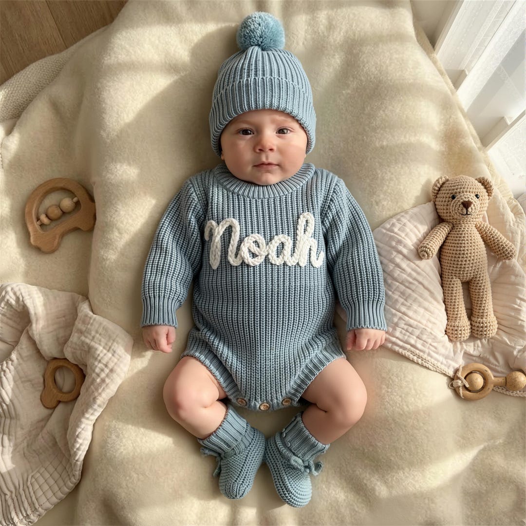 Hand Embroidered Name Baby Romper Set,personalized Outfit, Baby Boy ...
