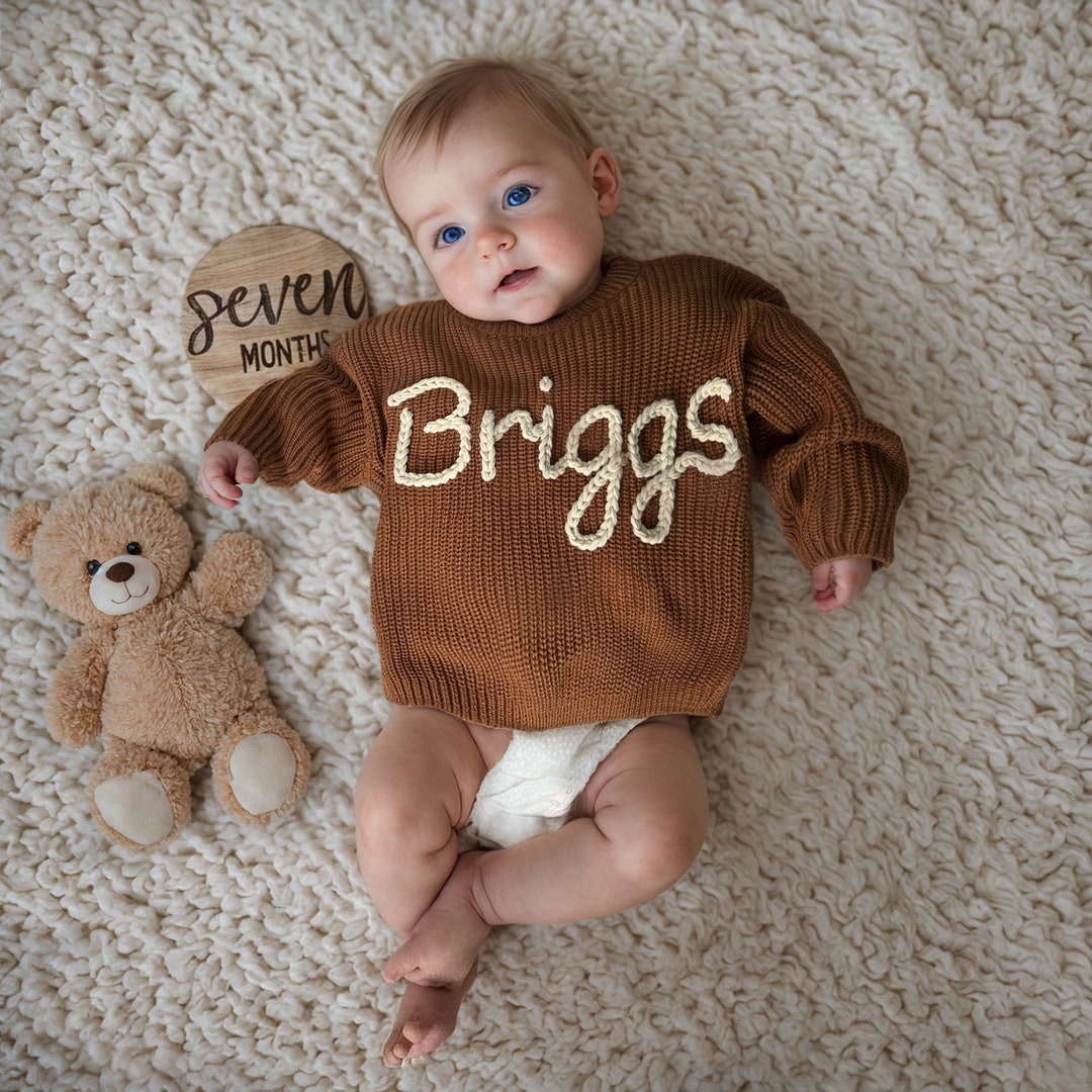 Custom Baby Name Sweater,knit Name Baby Sweater,hand Embroidered Name ...