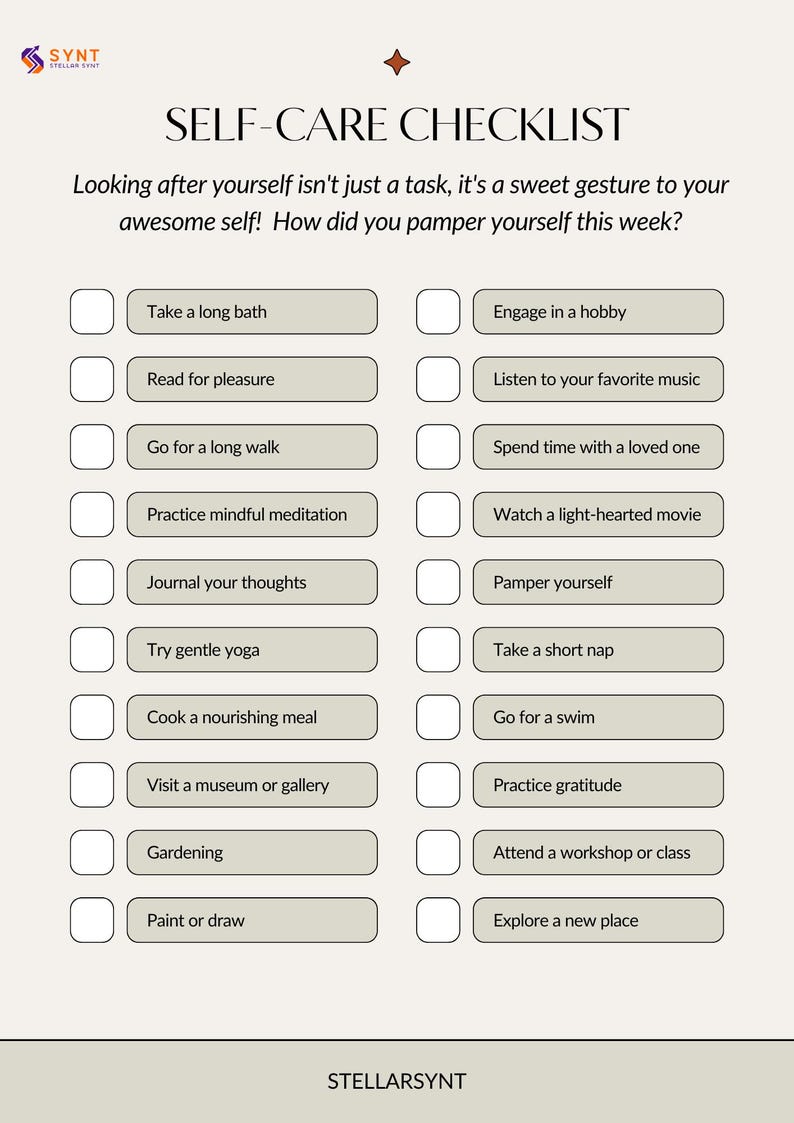 SYNT Self-care Checklist for Busy Moms - Etsy